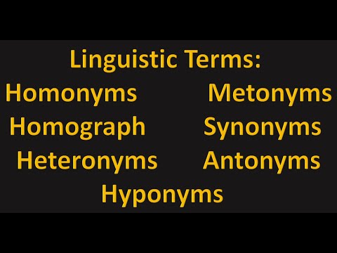 Linguistic terms: Homonyms, Homograph, Heteronyms, Hyponyms, Metonyms, Synonyms and Antonyms