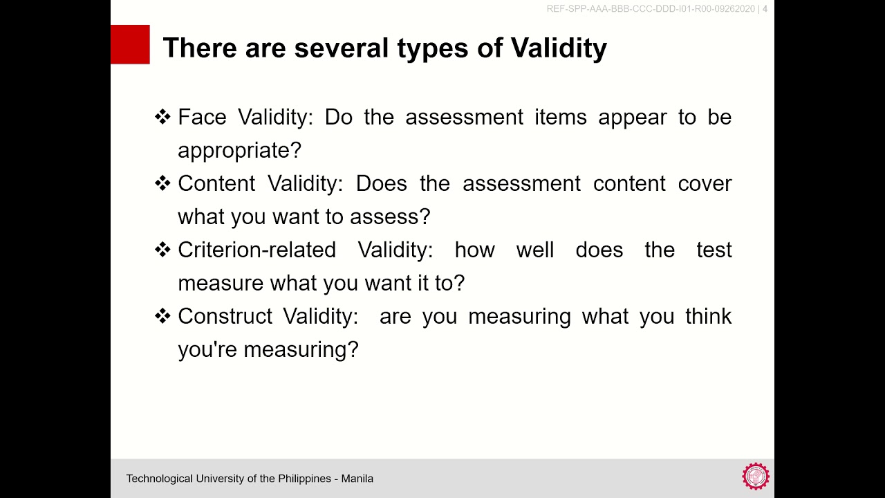 Validity and Reliability of classroom test: Establishing Validity