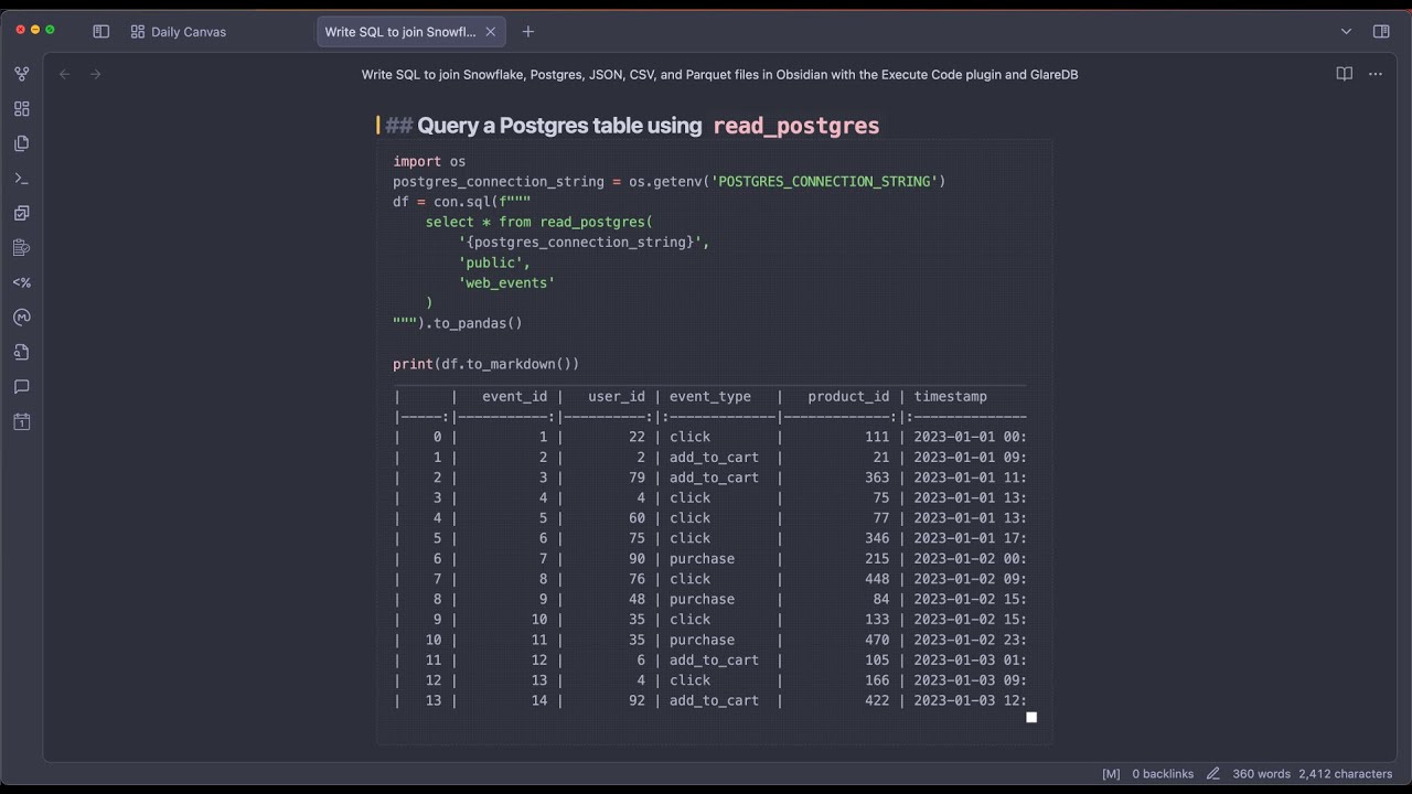Is anyone interacting with an actual SQL database from Obsidian? - Help - Obsidian Forum