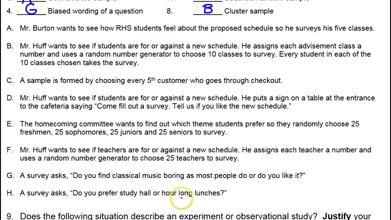 Day 3   Quiz C   #1 to #9   Methods of Sampling