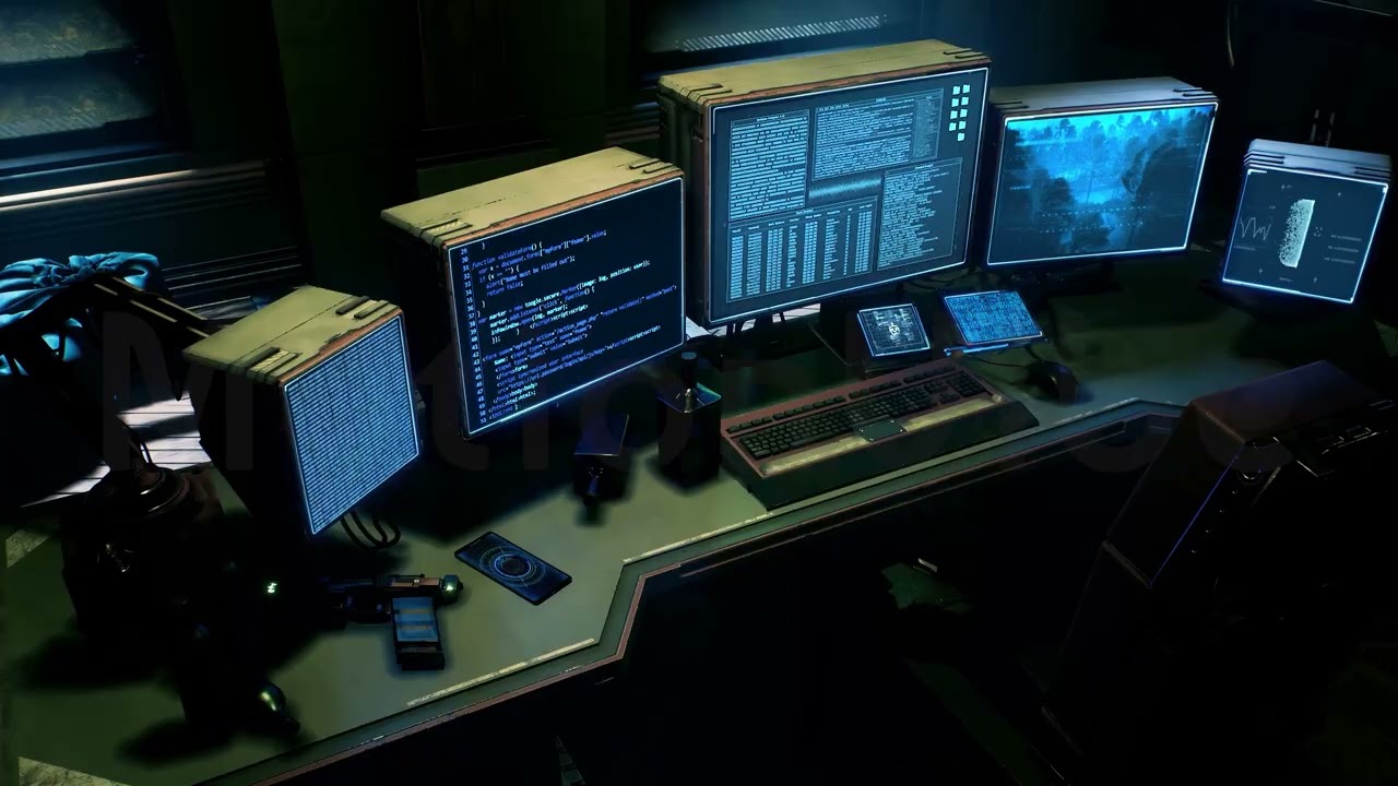 Cyberpunk Hacker Workspace 💻 Dark Coding Setup | Futuristic Tech Desk