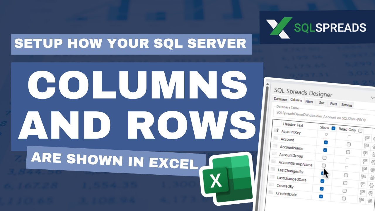 Lesson 2 - Setup how your SQL Server columns and rows are shown in Excel.
