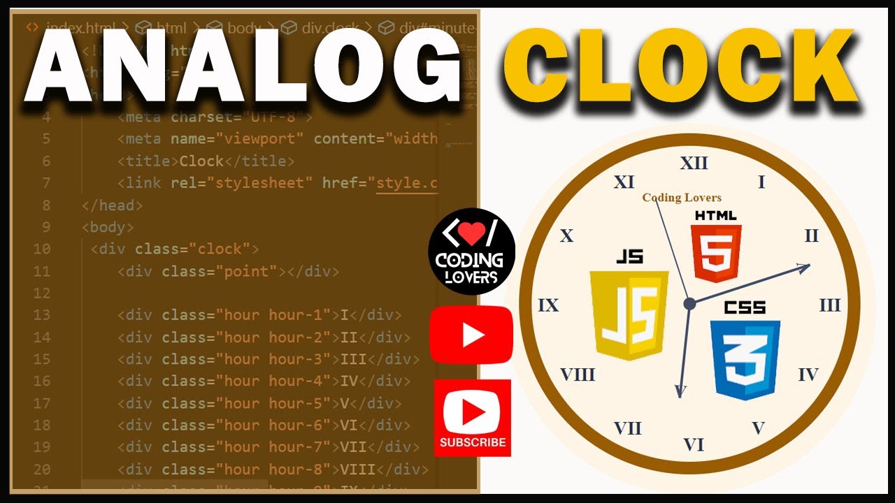How to Creating Basic Analog Clock Using HTML, CSS & JavaScript - Coding Lovers