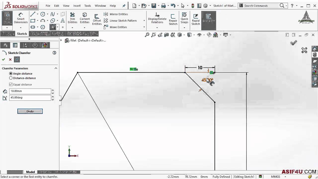 002 Sketch chamfer in solidworks