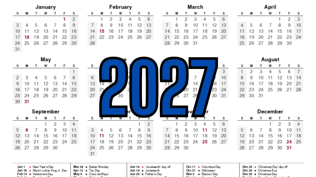 Calendar 2027 | January, February, March, April, May....September, October, November, December 2027