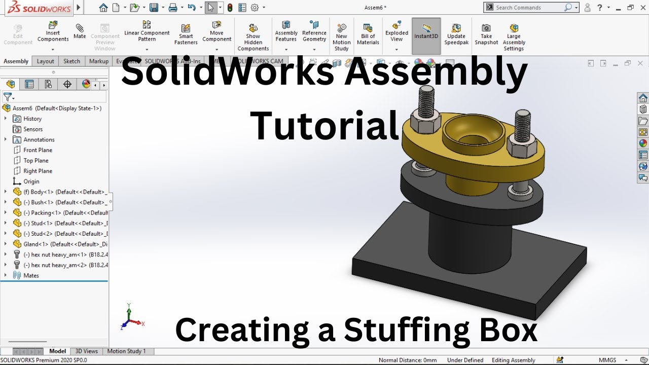 SolidWorks Tutorials for Beginners | Assembly Tutorial |  Creating a Stuffing box