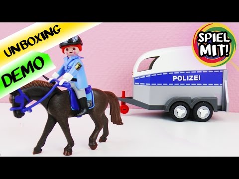 Playmobil POLIZEI Pferd mit Anhänger | Unboxing und Demo Pferdeanhänger, Reiterin und Pferd
