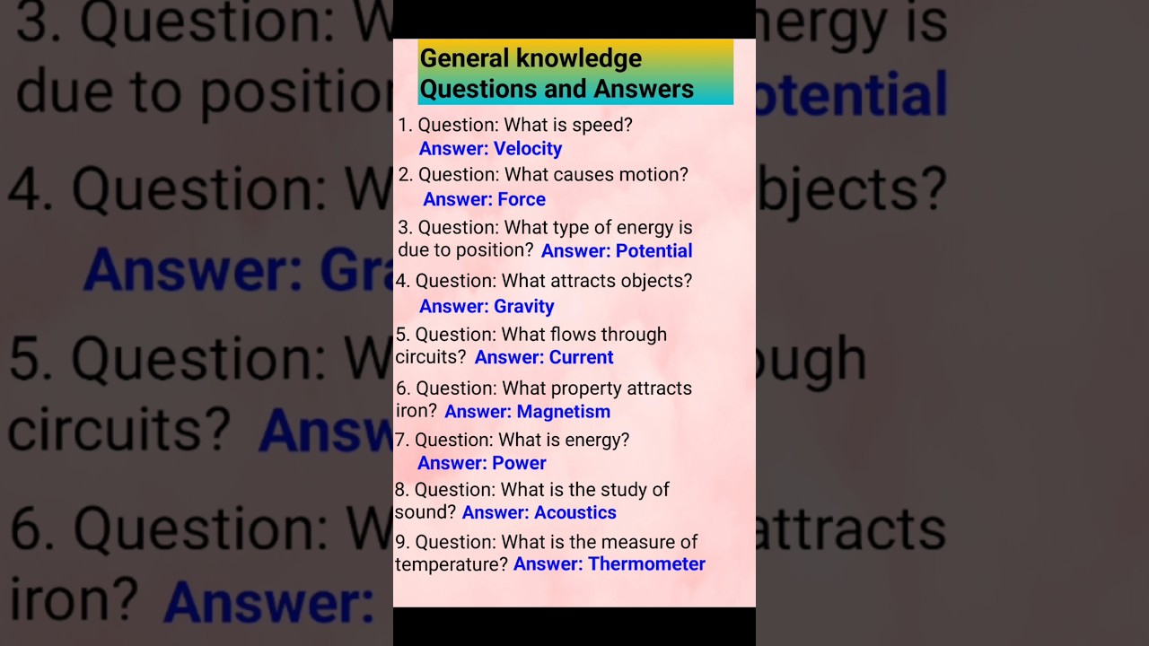 Physics Gk Questions and Answers | Gk quiz |Gk important questions and answers