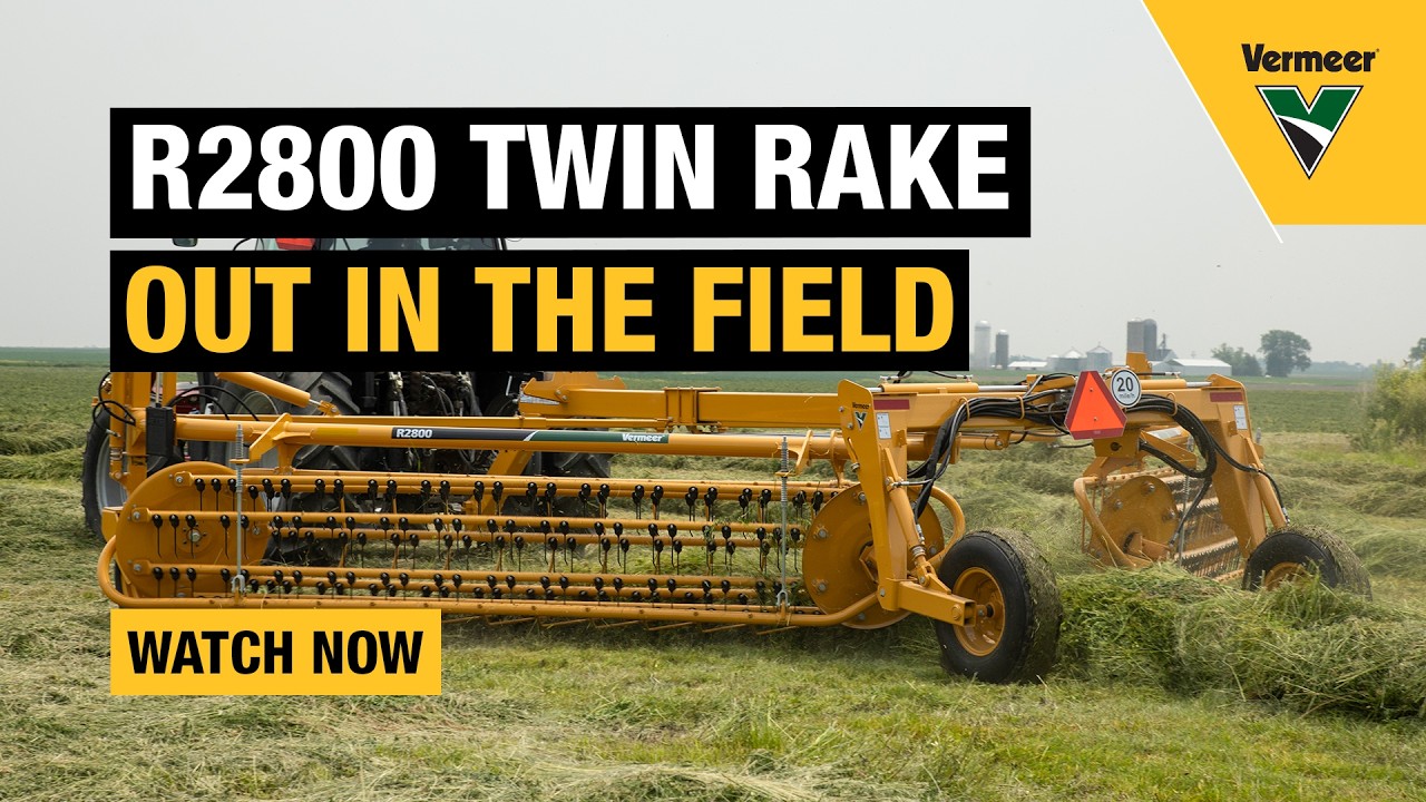 Watch the Vermeer R2800 twin rake work in alfalfa