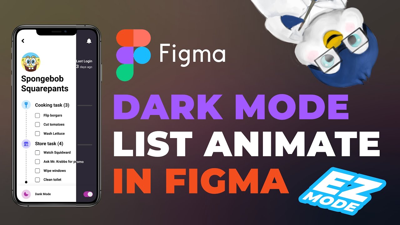 EZ Tutorial Light Mode to Dark Mode  [ Plus: Creating a list removal animation ] Figma Smart Animate