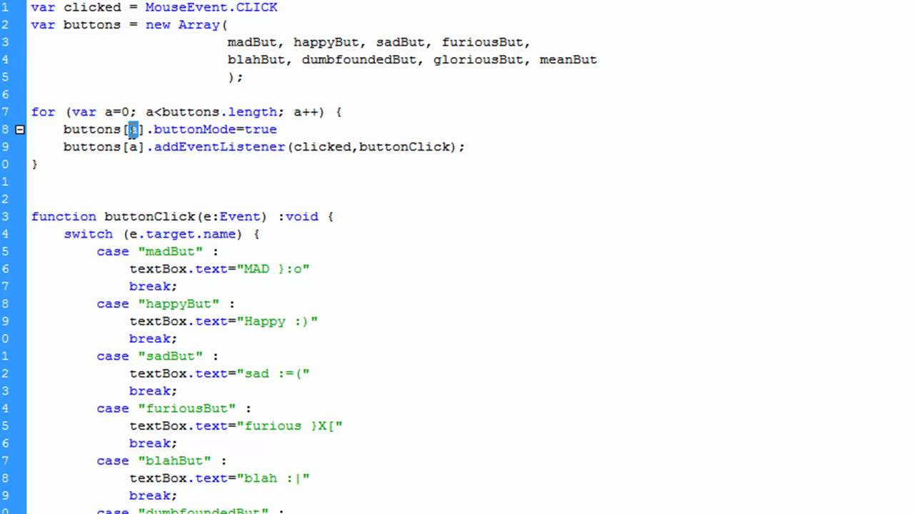 Controlling Buttons With An Array And Switch Statement in flash with as3