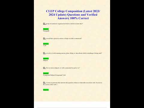 CLEP COLLEGE COMPOSITION LATEST 2023 2024 UPDATE QUESTIONS AND VERIFIED ANSWERS 100 CORRECT