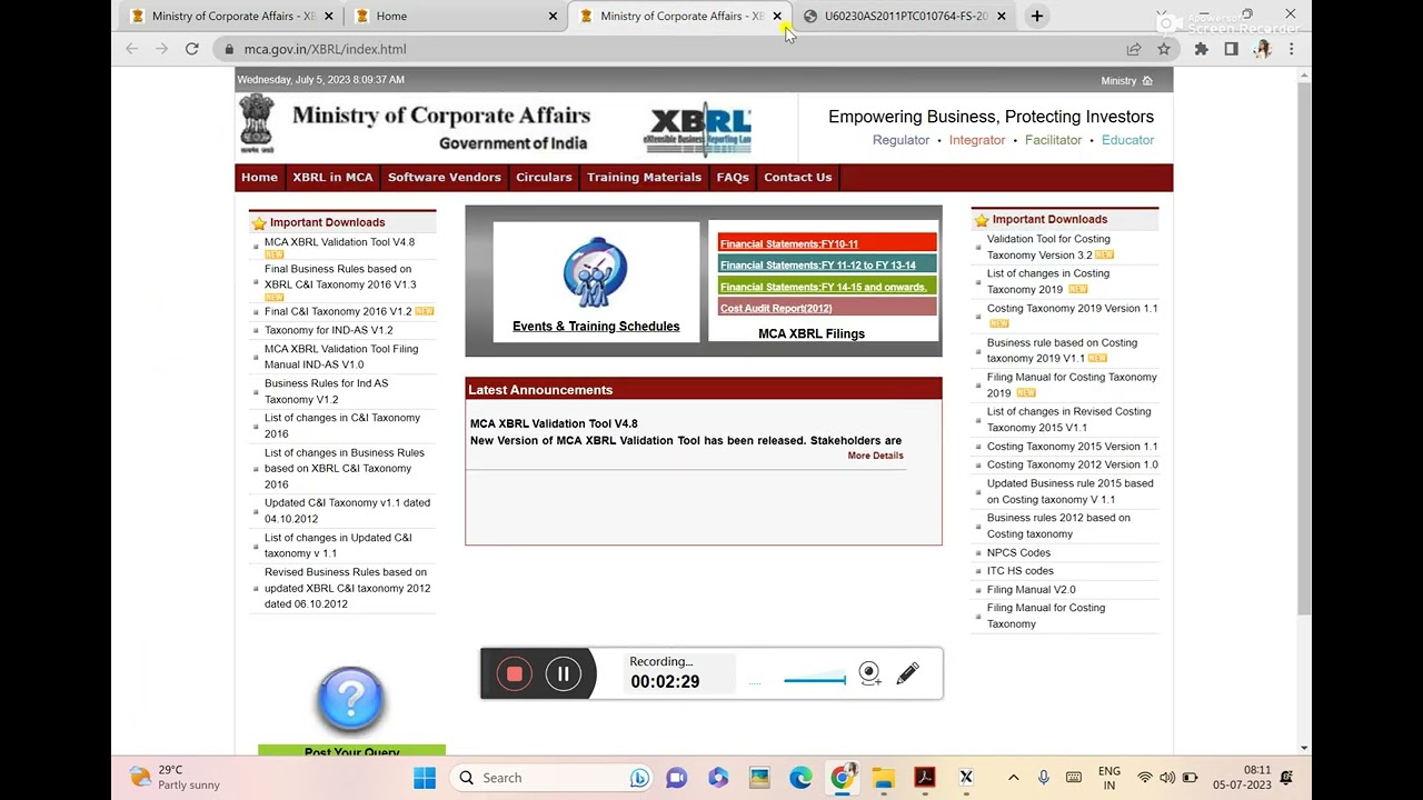MCA XBRL TOOL Validation Process II Convert XBRL Instance File to PDF II