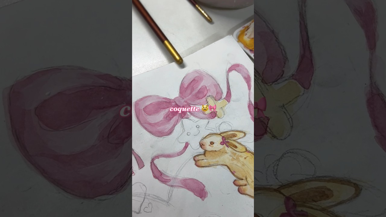 😾🎀 #addoesart #coquette #bow #cute #bunny #bunnies #ribbon #aesthetic #art #painting #gouache