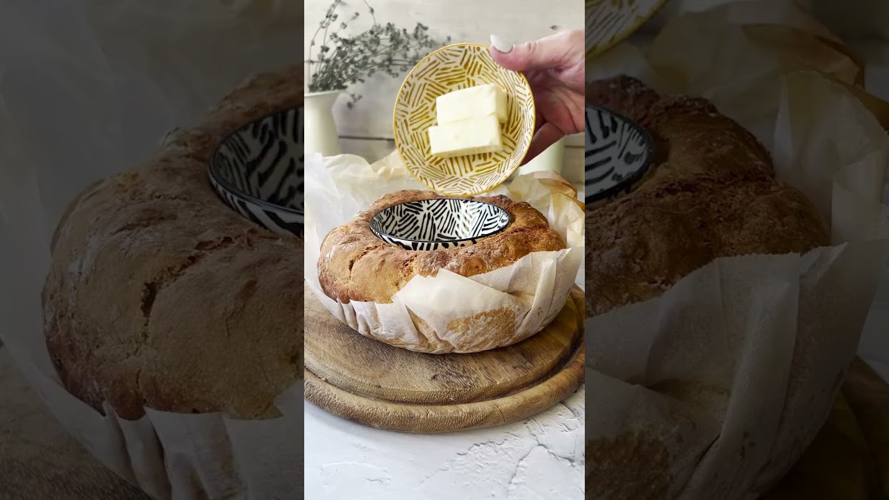 Quick No Knead Artisan Bread with Roasted Garlic Herb Butter  🔥