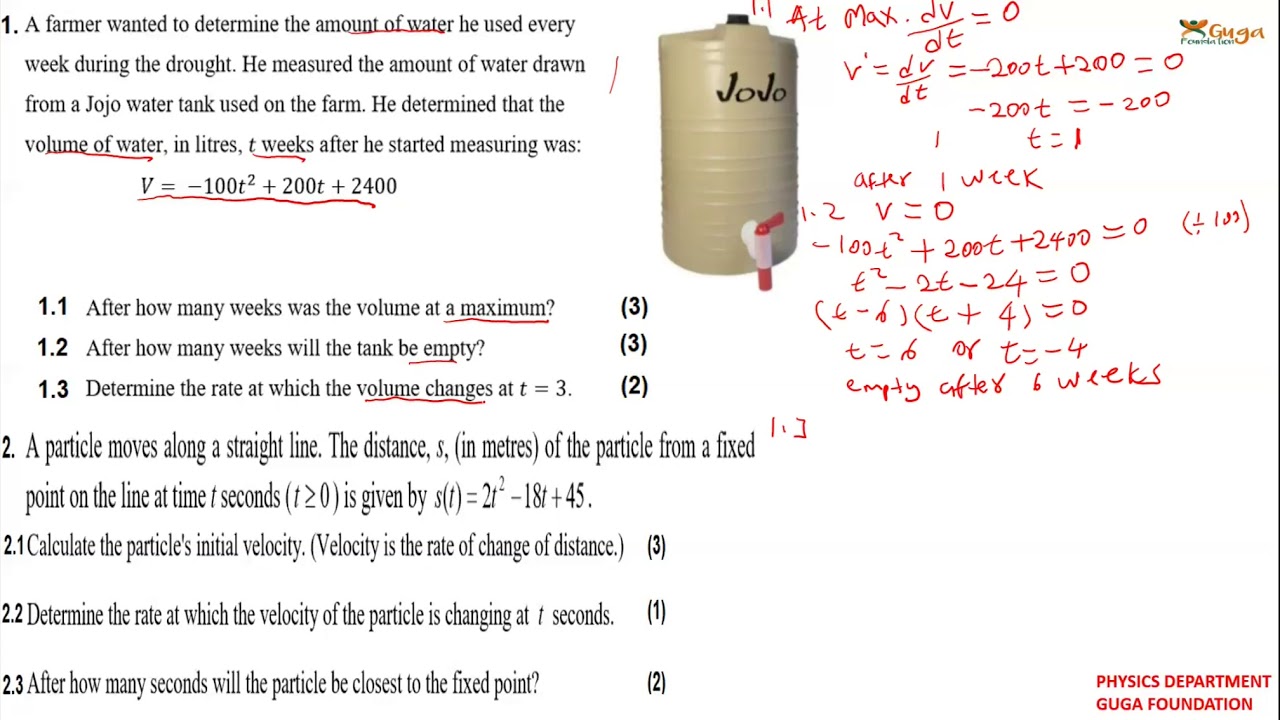 Applications of Differential Calculus Mathematics P1 Grade 12 Saturday School.