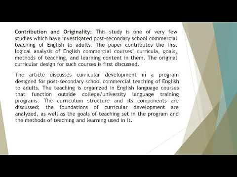Curricular Development in a Post Secondary School Commercial English Language Program for Adults in