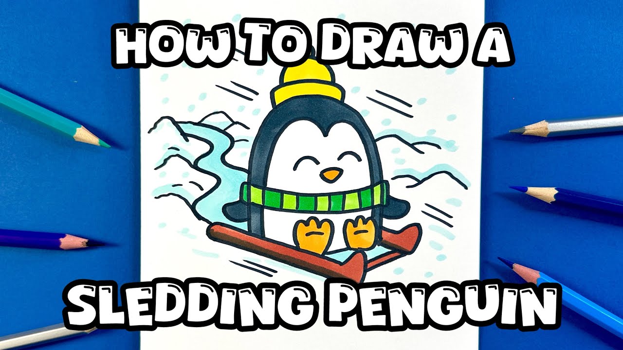 How to Draw a Sledding Penguin