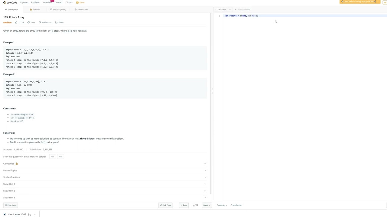 189. Rotate Array - JavaScript - One Line