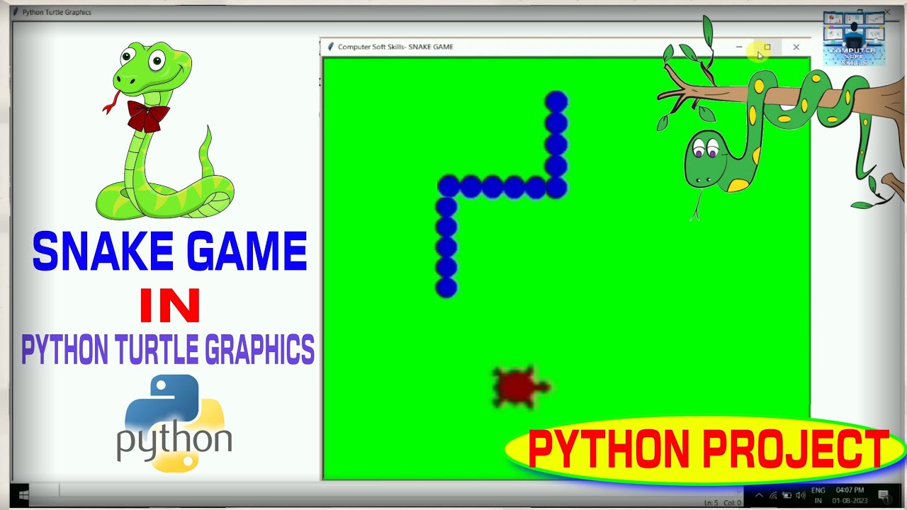 Snake Game In Python Turtle Graphics | Snake Game Project in Python Turtle with source code | Python