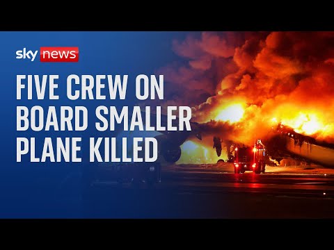 Emergency crews respond to JAL plane on fire on runway at Haneda ...