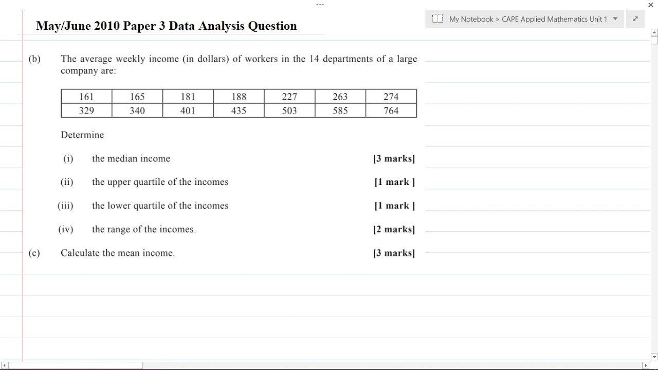 CAPE Applied Mathematics Unit 1 - Module 1: Collecting and Describing Data - 2010 Data Analysis