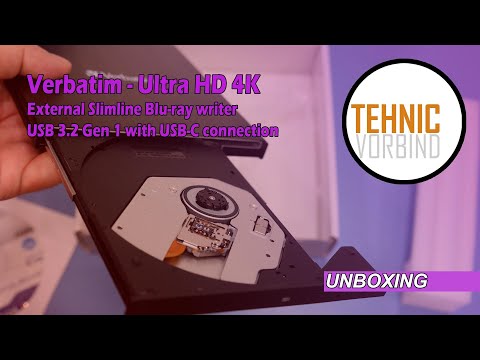Unboxing Verbatim Ultra HD 4K External Slimline Blu-ray writer USB 3.2 Gen 1 with USB-C connection