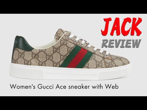 GUCCI WOMEN’S ACE SNEAKER WITH WEB Beige and ebony GG Supreme