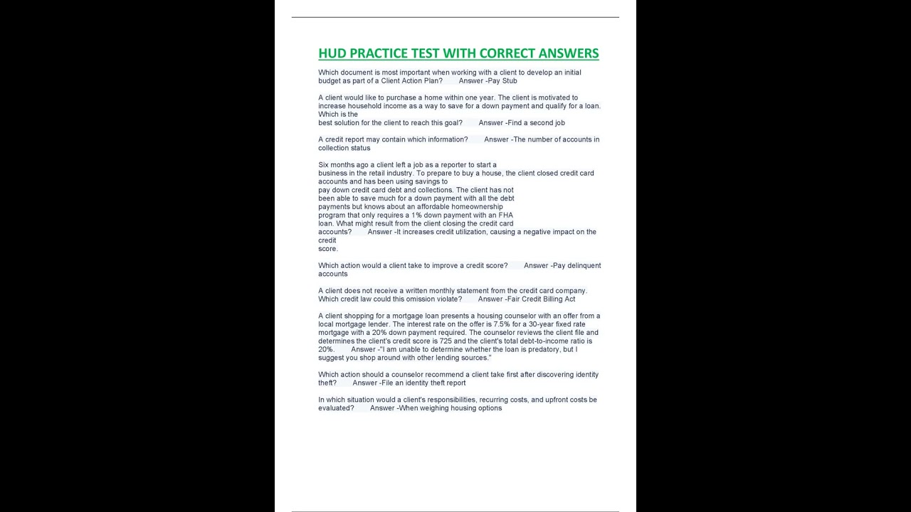 HUD PRACTICE TEST WITH CORRECT ANSWERS RATED A GUIDE pdf
