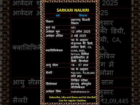महाराष्ट्र बिजली विभाग #sarkarinaukri #shortsfeed #ytshorts #shorts