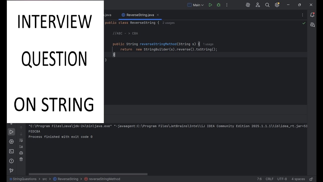1. Java Program to Reverse a String | String Interview Question