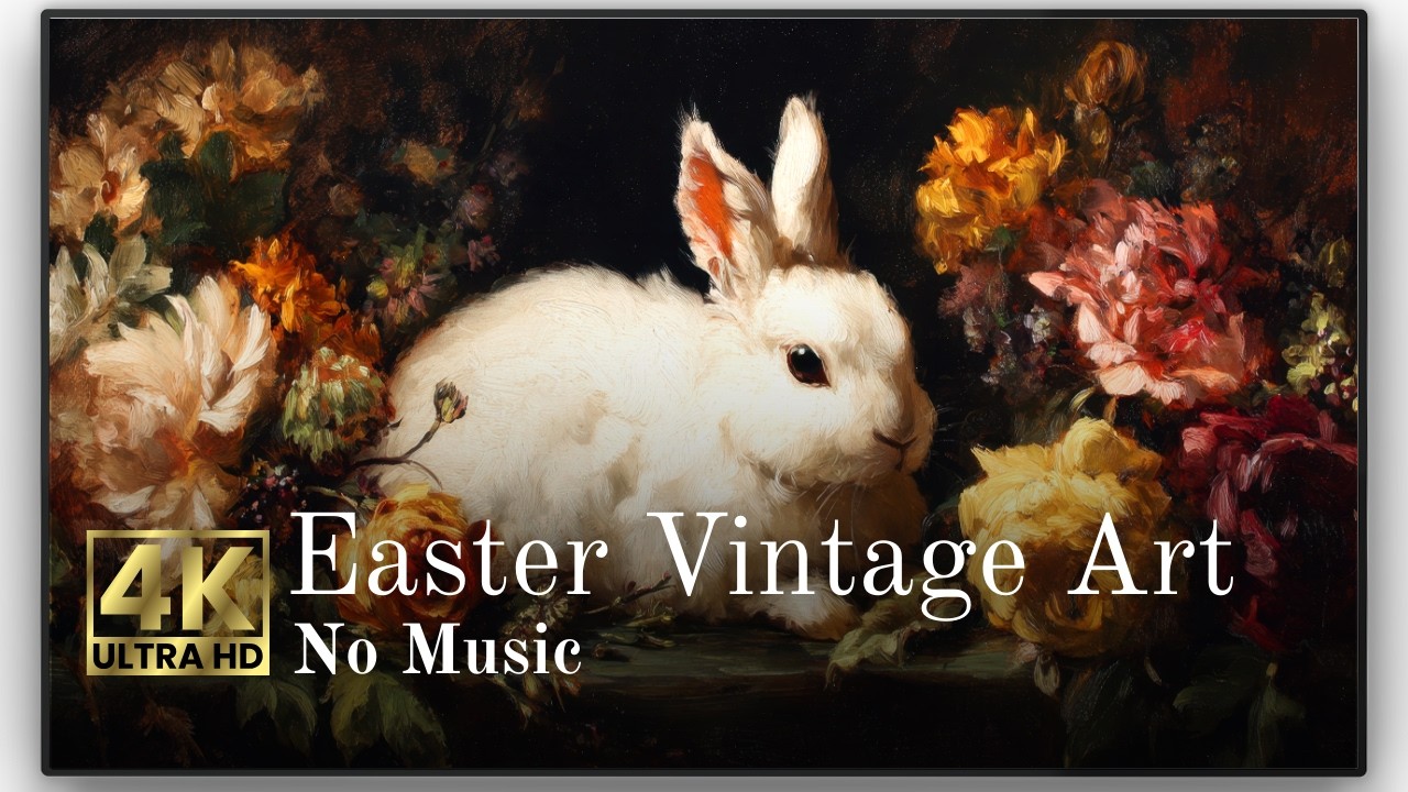 Easter Vintage Art 4K | Bunny Eggs and Spring Oil Paintings | 2 Hour Screensaver | No music