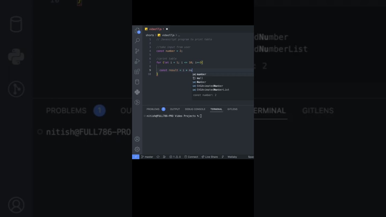 JavaScript Program to print Multiplication Table Up to 10 #shorts #codesecret #youtubeshorts