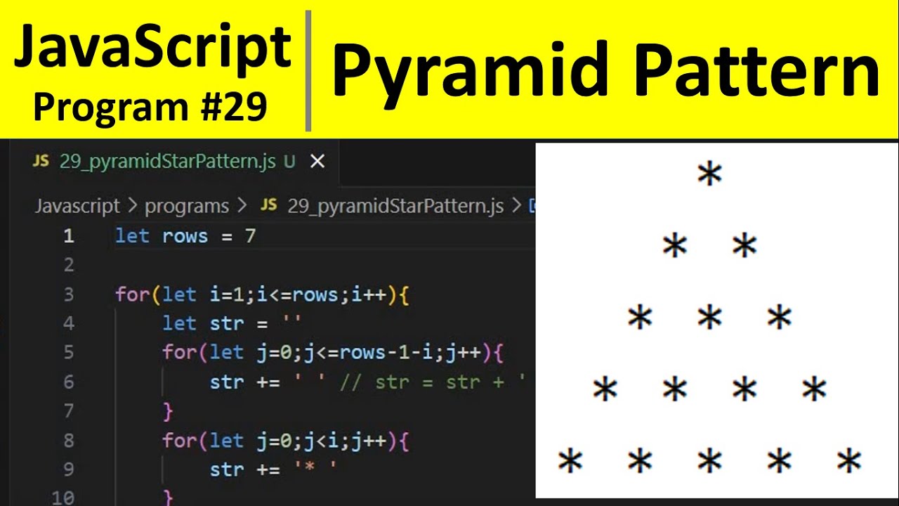 JavaScript Program 29 - Print Pyramid Star Pattern in JavaScript