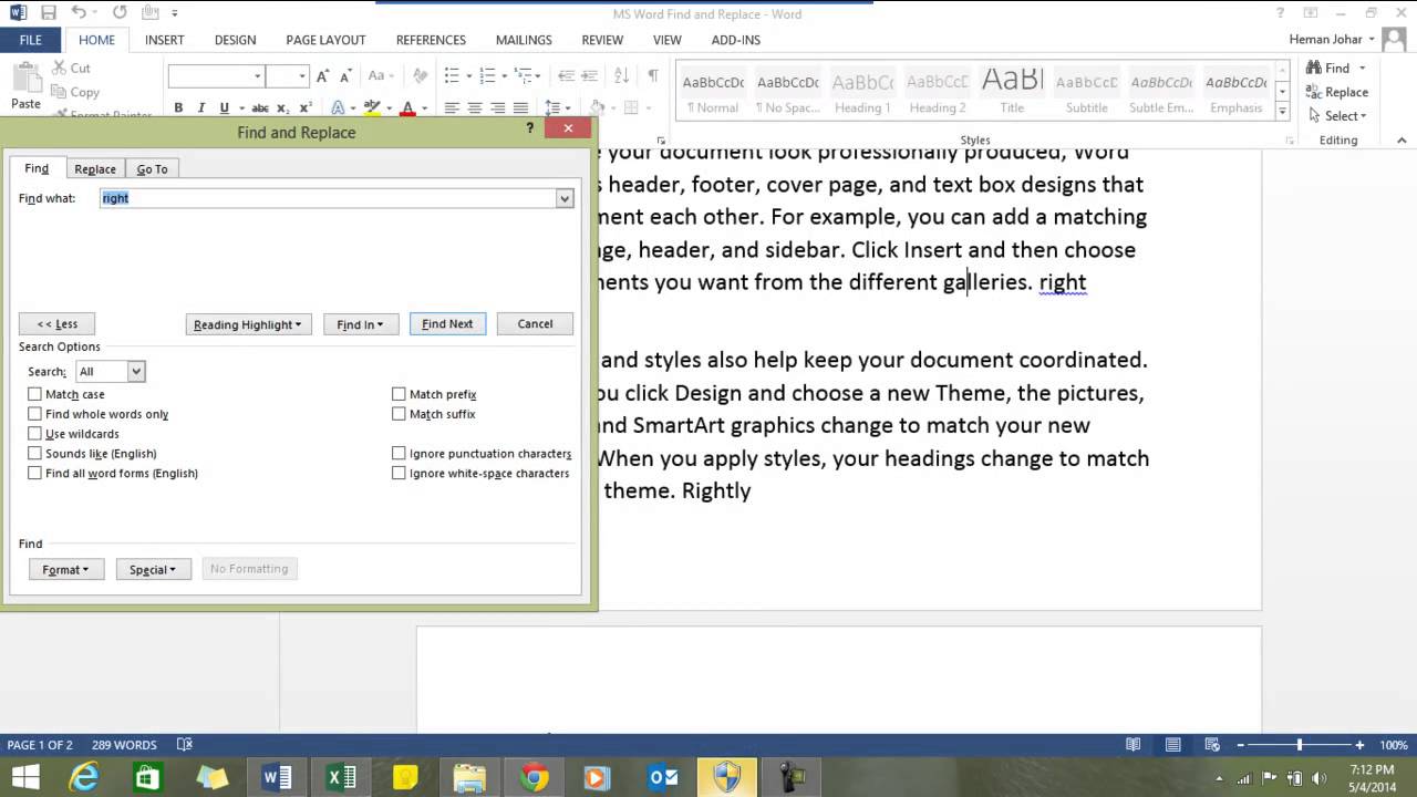 Ms Word Find And Replace Chapter 5 Learn Excel Course Ms Word Course And Ms Excel Course