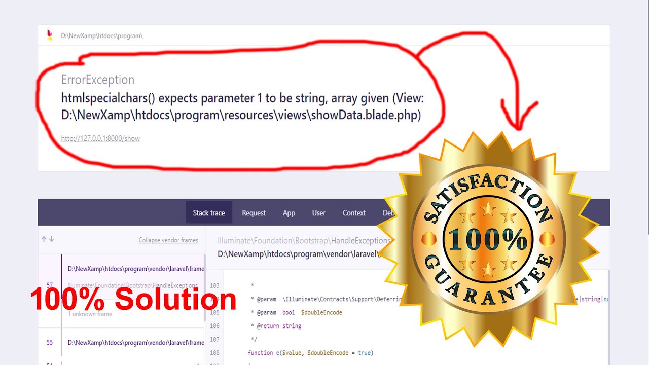htmlspecialchars() expects parameter 1 to be string, array given In Laravel