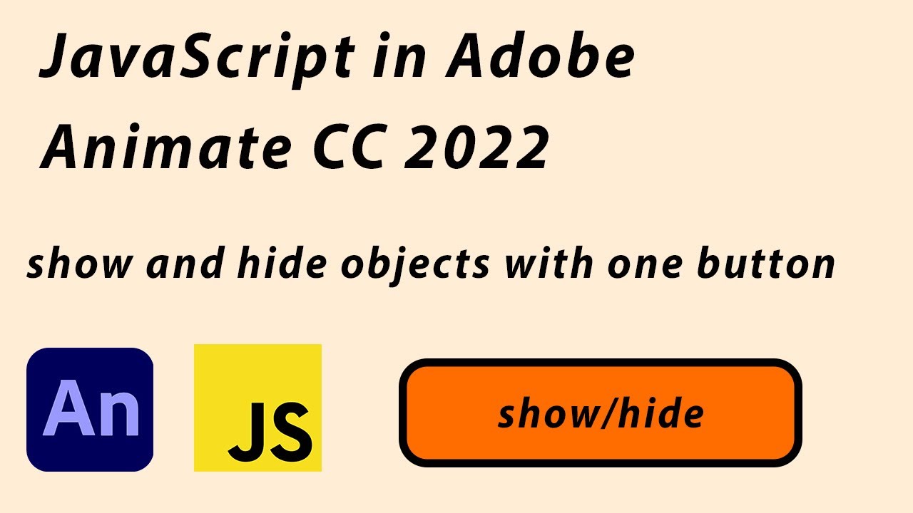 JavaScript in Adobe Animate CC 2022 tutorial - show and hide object with one button - toggle - HTML5