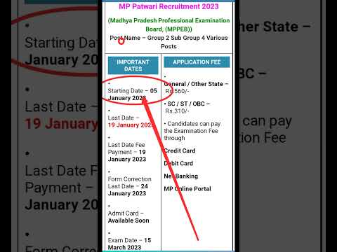 MP Patwari Recruitment 2023 /Madhya Pradesh Professional Examination Board, (MPPEB #shorts