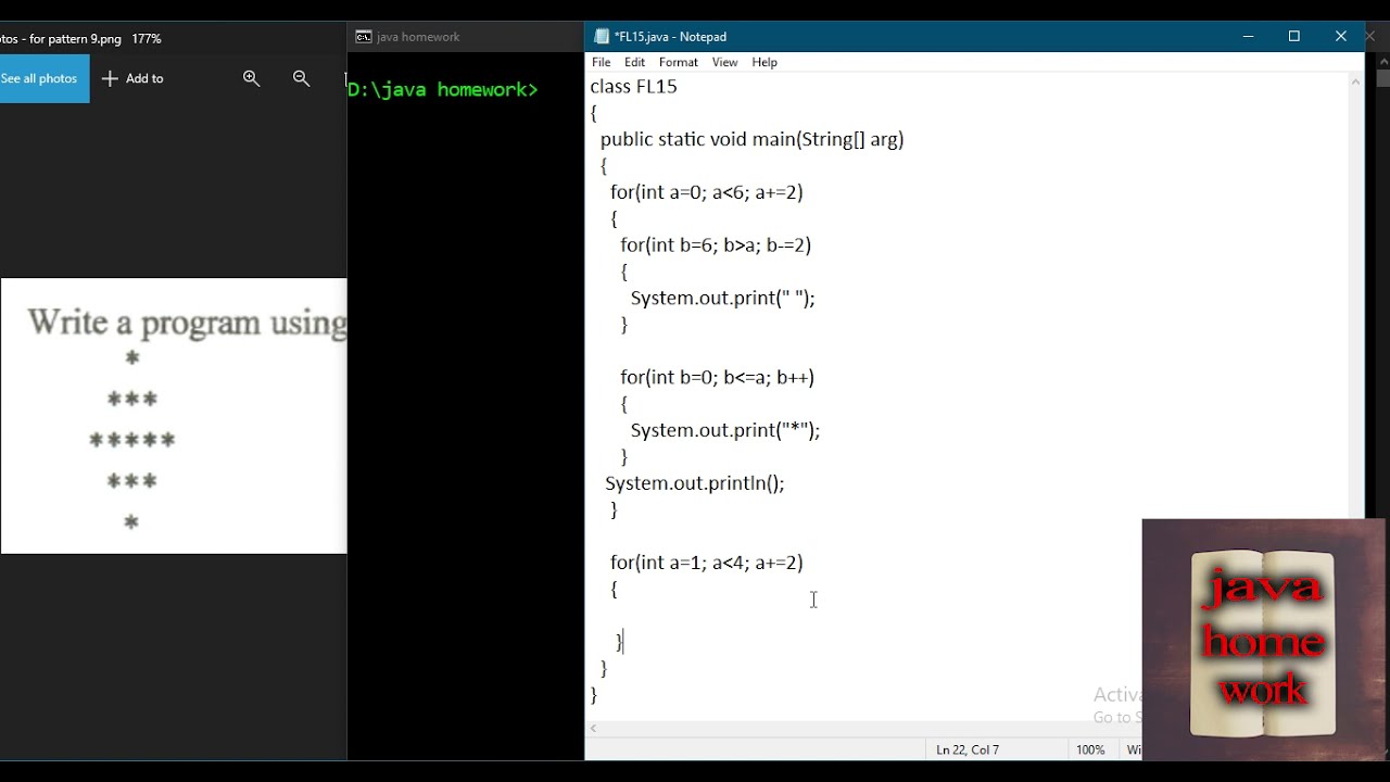 for loop pattern 15 | java homework
