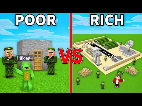 Mikey POOR vs JJ RICH Military Base in Minecraft (Maizen)