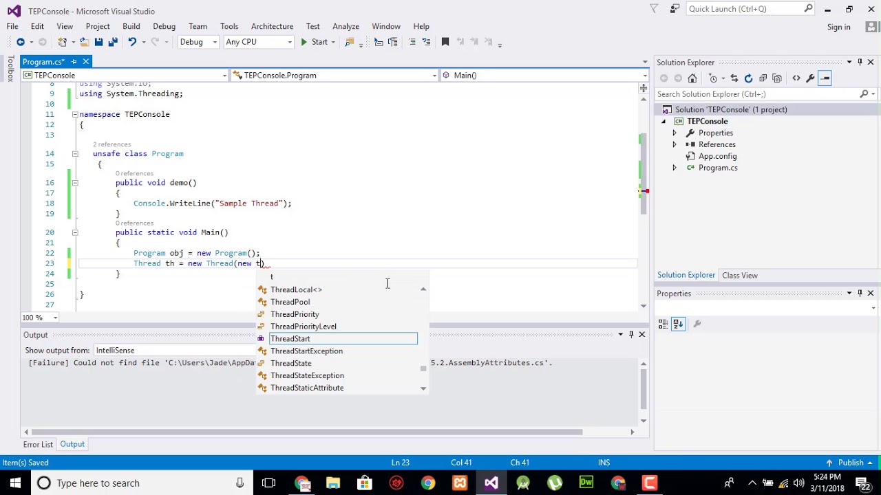 165 C# Program to Create a Simple Thread