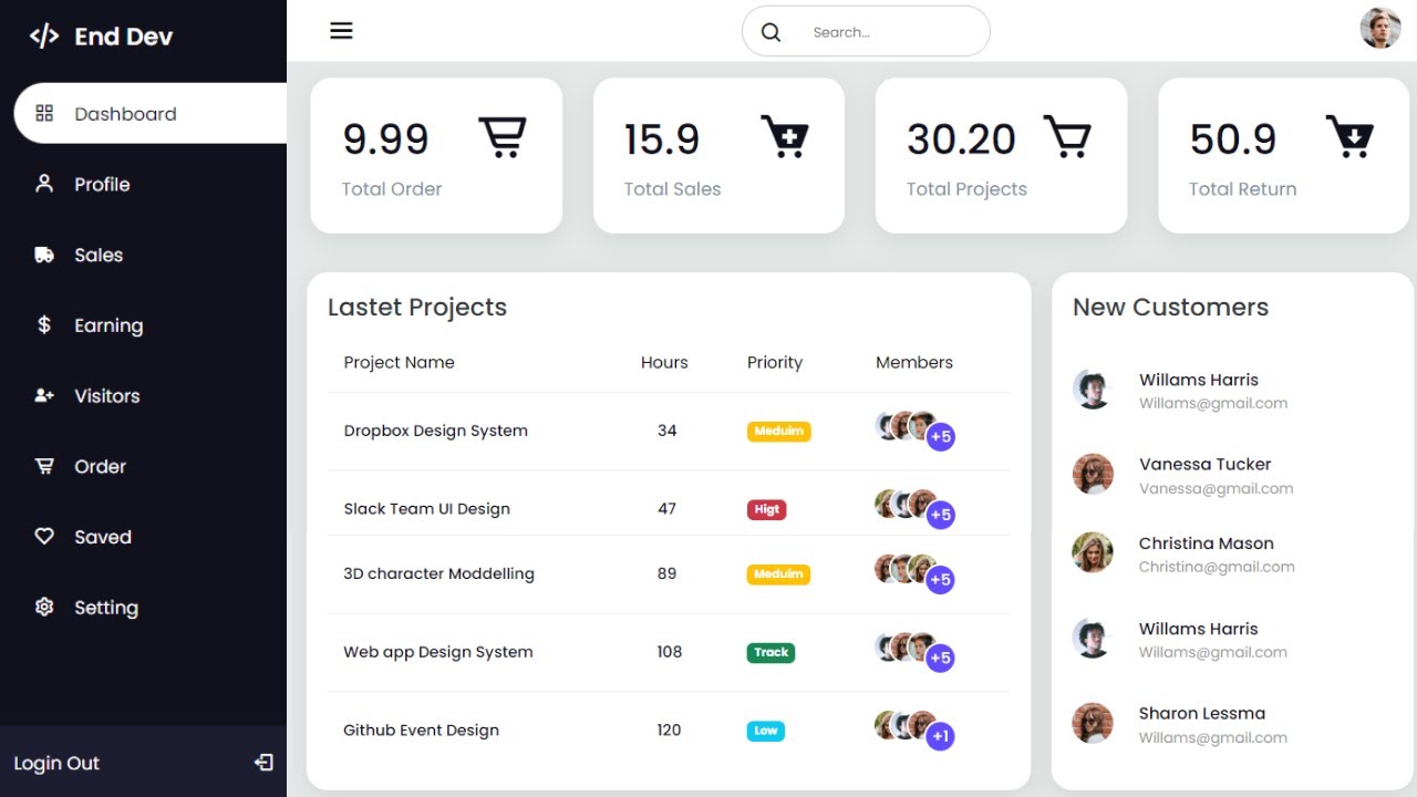 Create a Responsive Admin Dashboard Using HTML And CSS  And JavaScript