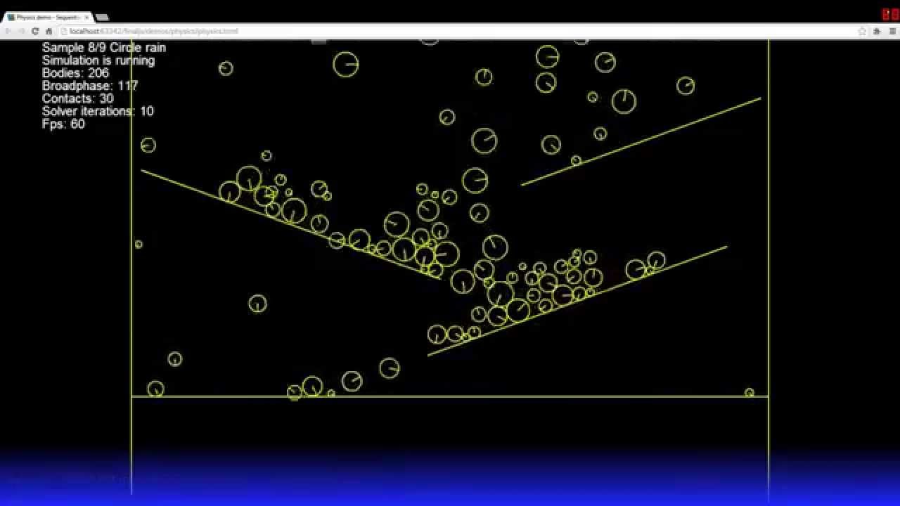 Javascript Physics Simulation - Circle rain (over 200 rigid bodies)