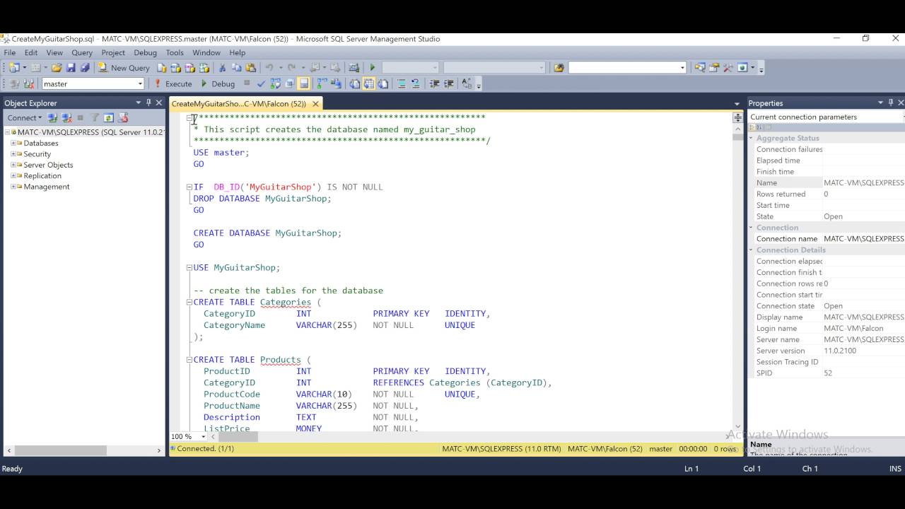 Create Database and Tables from Script