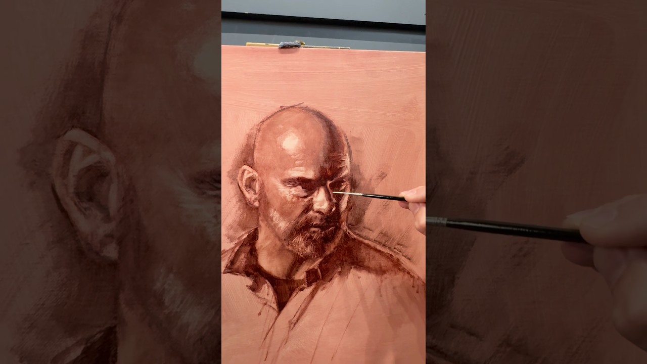Today’s bistre tonal underpainting of Thomas I painted live on the Tisch Academy