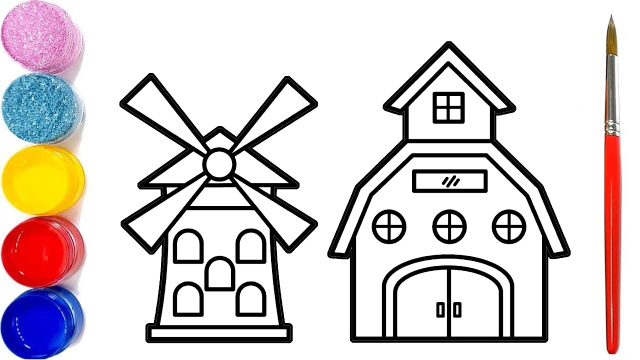How to Draw a Windmill Easy 💖 Coloring Pages for Kids 💖