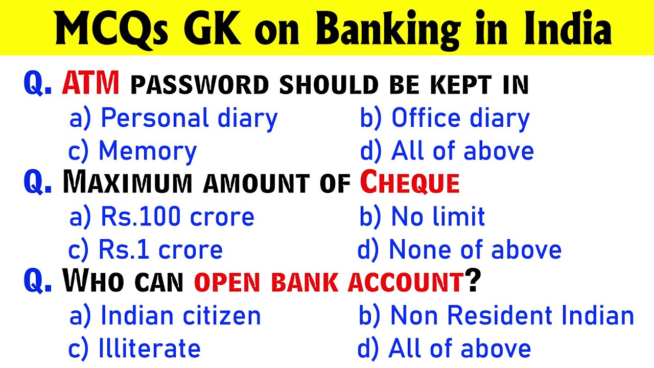 MCQs with answers on Banking in India | Banking Awareness MCQs for Banking exams, IBPS, SBI | GK