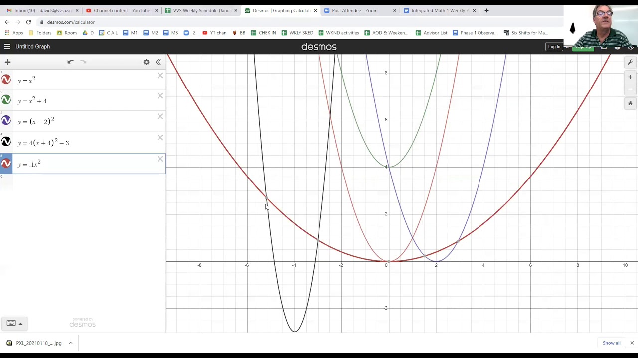 Using Desmos to create quadratic graphs
