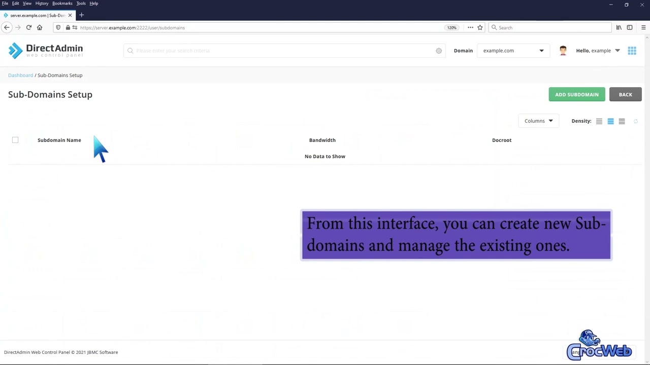 How to add sub domain in DirectAdmin - CrocWeb Cloud
