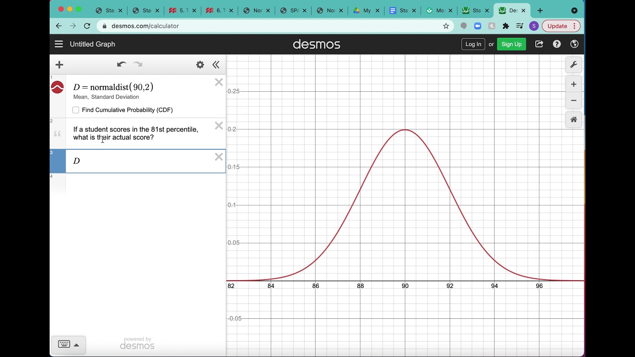 Working backwards in a normal distribution using Desmos.